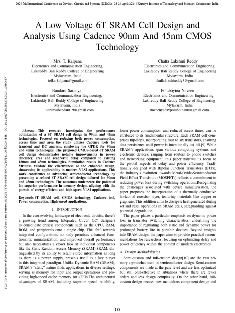 Optimized 6T SRAM Cell Design Analysis | PDF | Random Access Memory ...