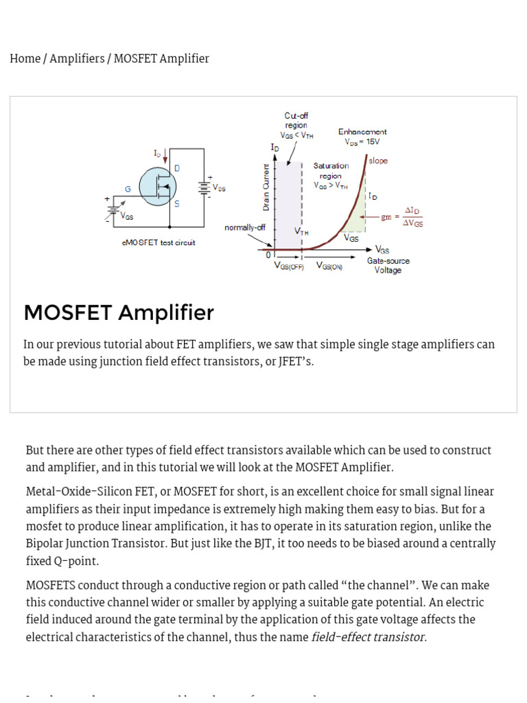 MOSFET Amplifier Basics and Biasing Techniques | PDF | Field Effect ...