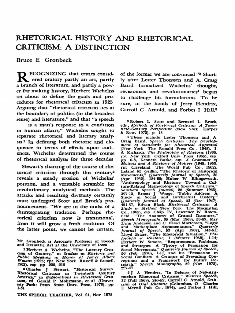 Rhetorical History and Rhetorical Criticism-A Distinction | PDF
