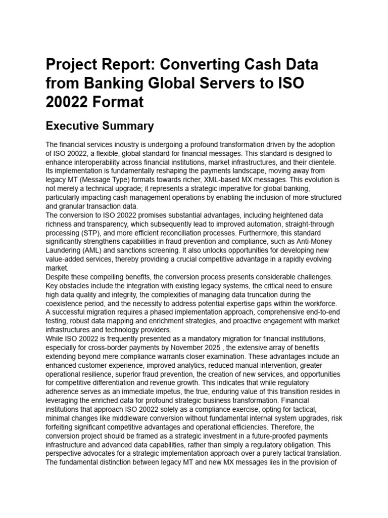 ISO 20022 Conversion Project Report | PDF | Regulatory Compliance | Xml