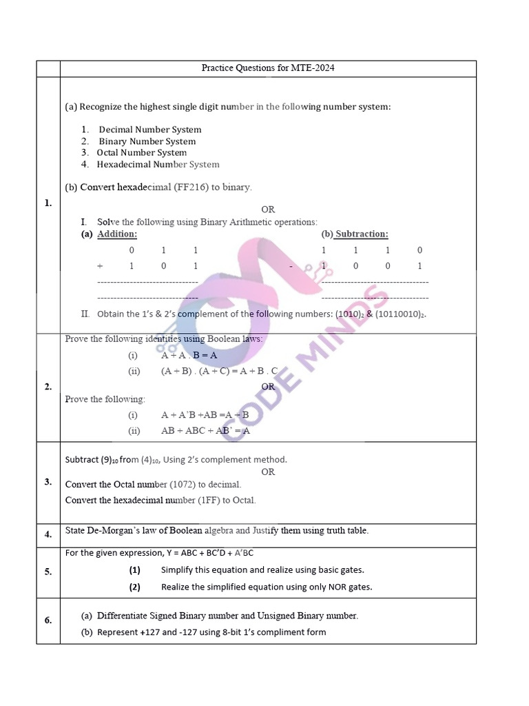Copy of Practice Questions for MTE-IDS (1) | PDF | Boolean Algebra ...