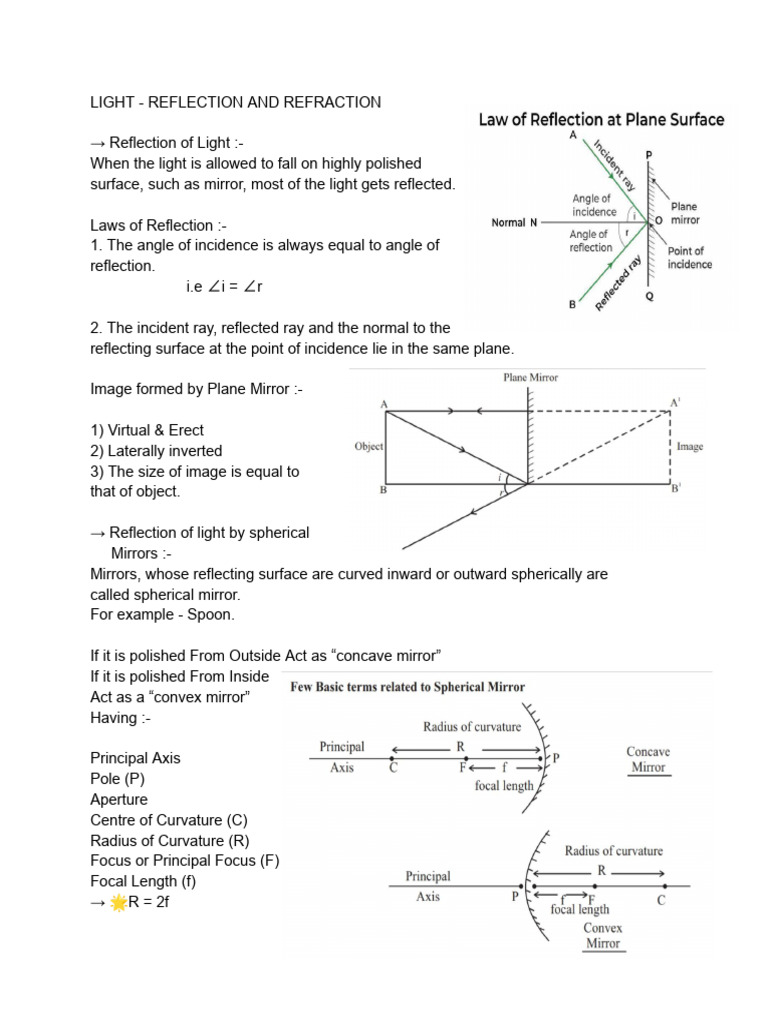 Light Reflection and Refraction Explained | PDF | Mirror | Optics