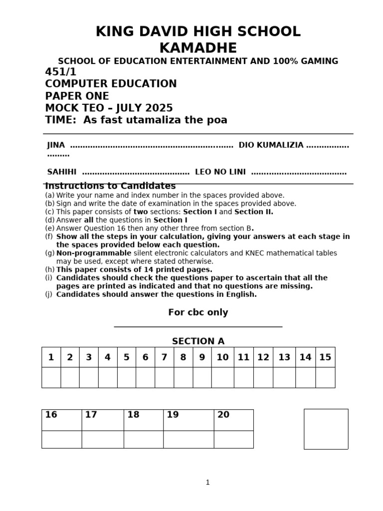 2025 Sulimo Joint Computer Studies PP1 | PDF | Input/Output | Operating System