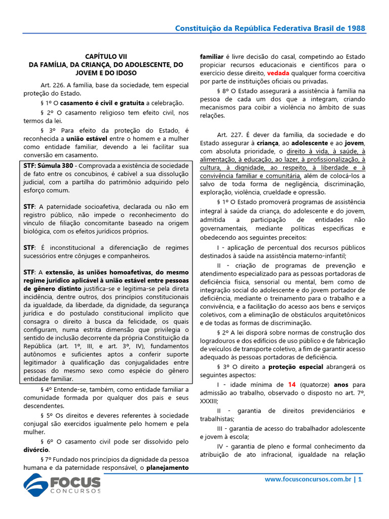 Lei-esquematizada-Constituição artigo 206 até 230 - Da Família, da ...