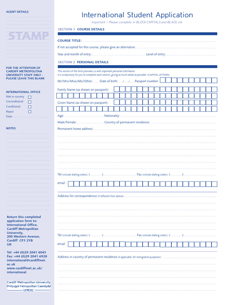Cardiff Met International Student Form | PDF | Travel Visa ...
