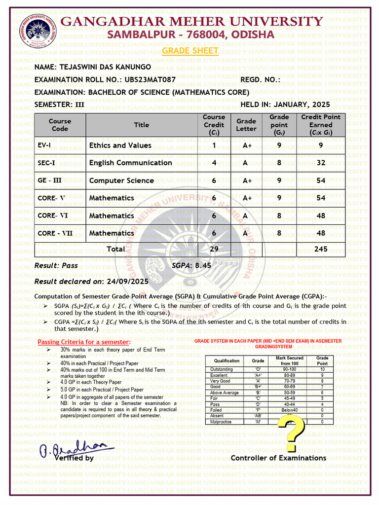 Marksheet Ug III& PG I Jan 2025 Ug Sem III Jan 2025-152 Signed | PDF ...