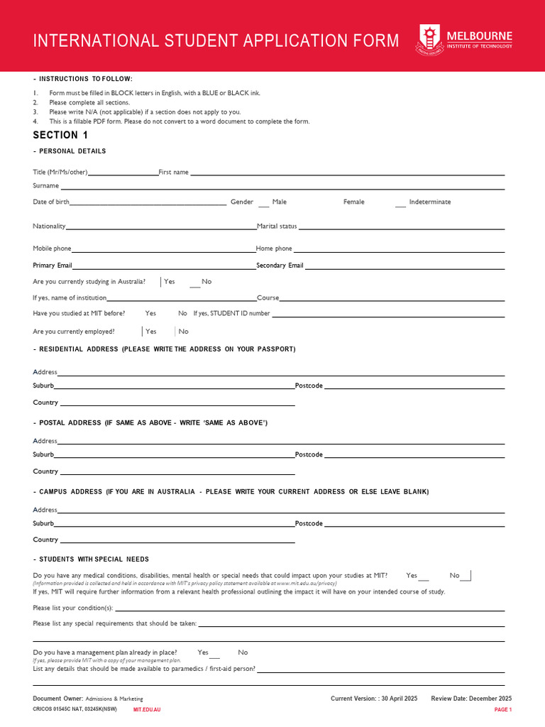 MIT International Application Form - Special Intakes - Interactive ...