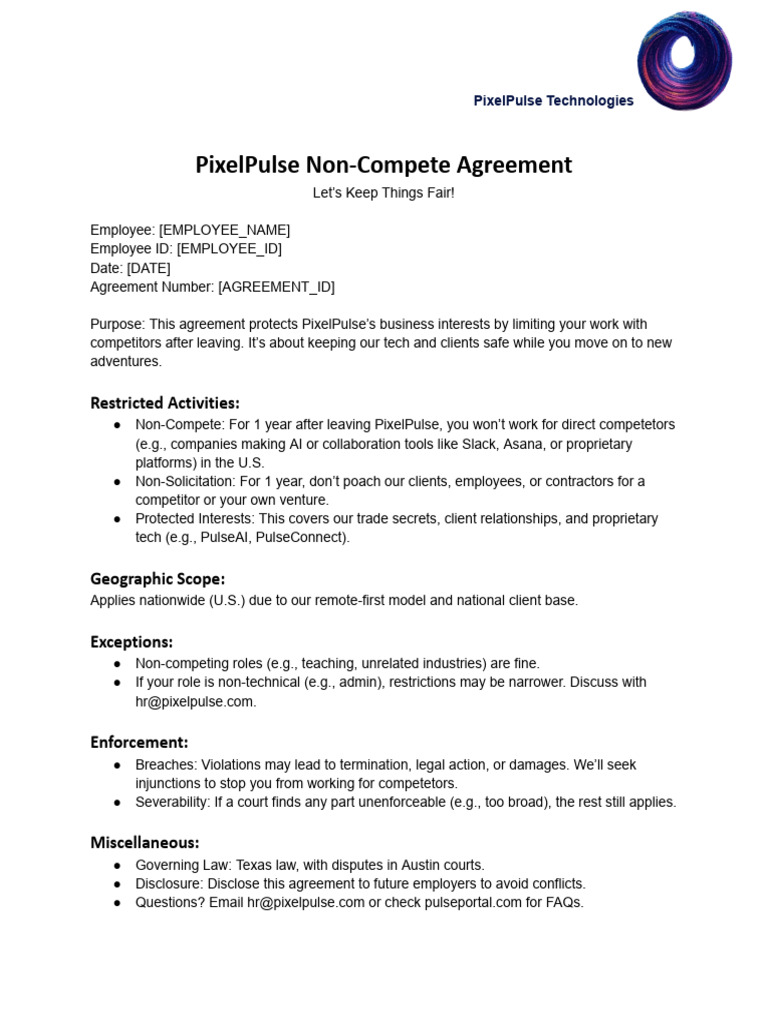 PixelPulse Non-Compete Agreement | PDF