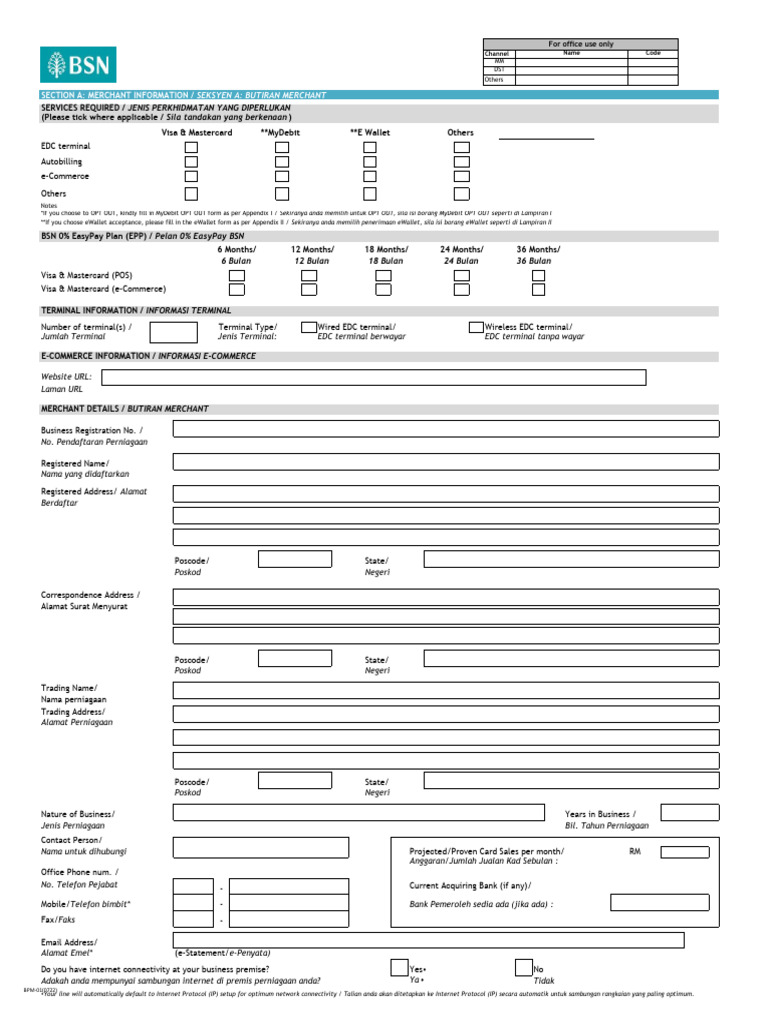 BSN Merchant Application Form - 04072022 v1 1omre080722 | PDF | Credit ...