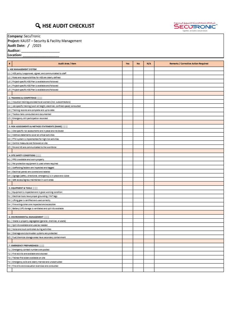 HSE Audit Form | PDF | Audit | Safety