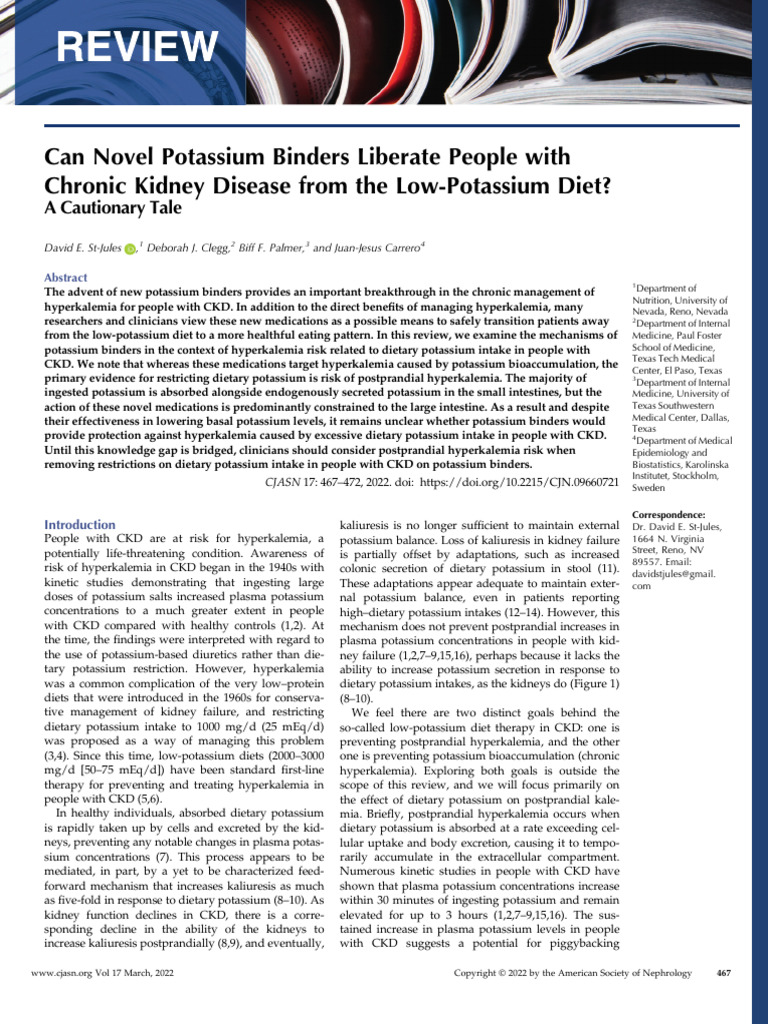 Can Novel Potassium Binders Liberate People With.21 | PDF | Potassium ...