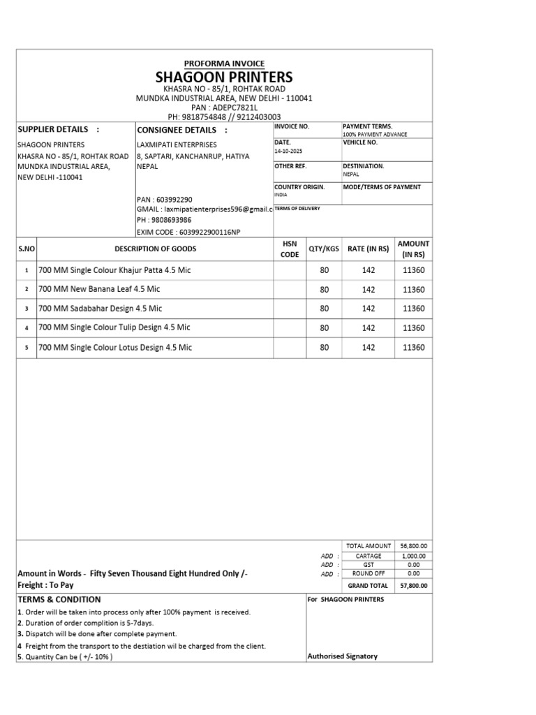 Proforma Invoice Kacha-2 | PDF