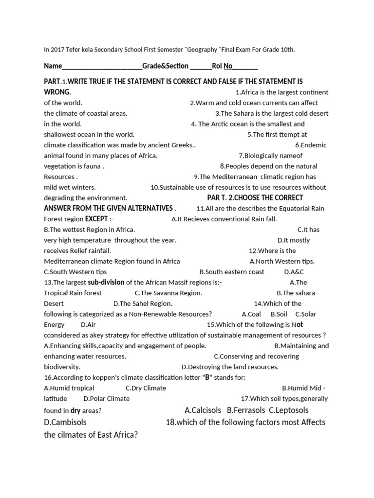 In 2017 Grade 10th Final Exam | PDF | Tropics | Rain