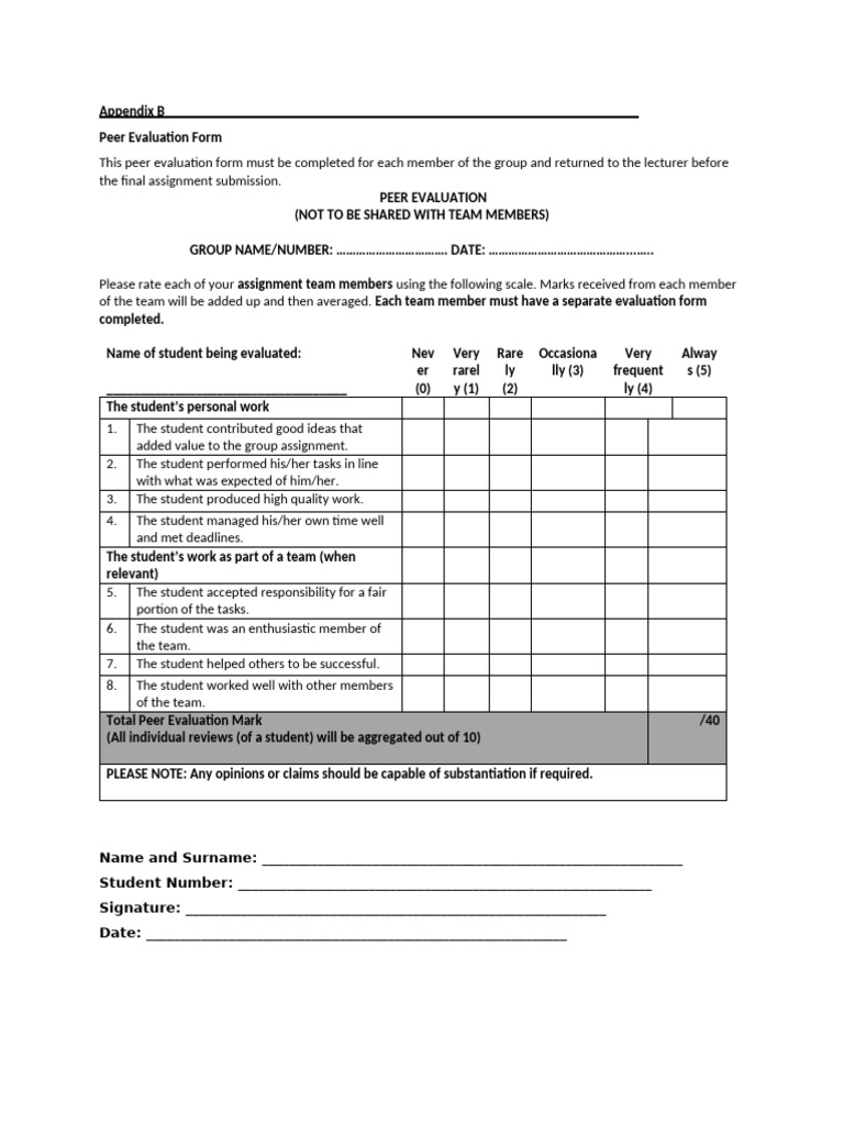Peer Evaluation Form | PDF