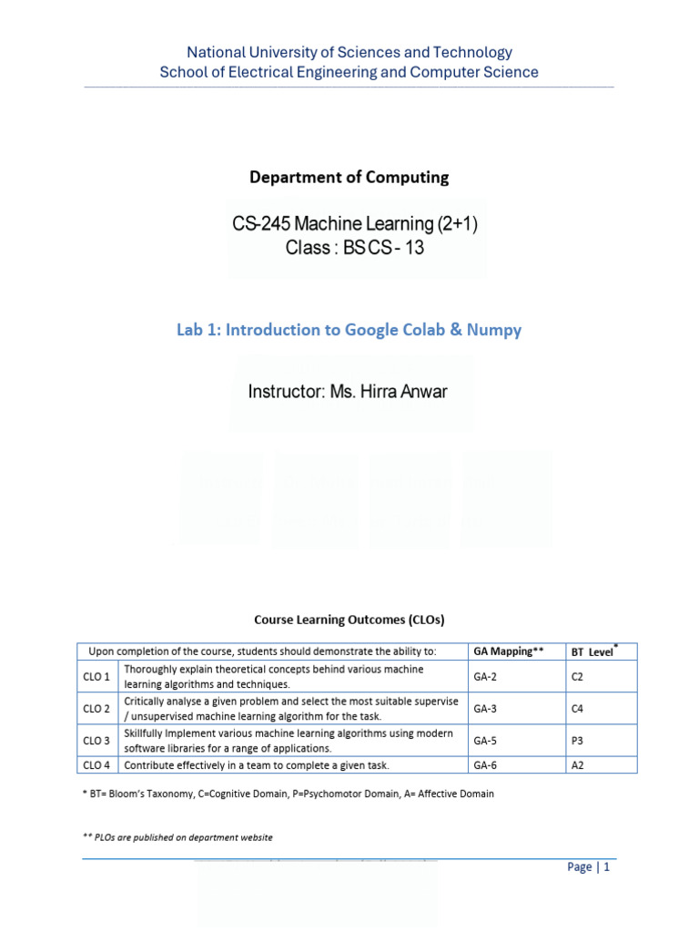 Lab 01 - Machine Learning - Introduction To Colab and Numpy | PDF | Matrix (Mathematics ...
