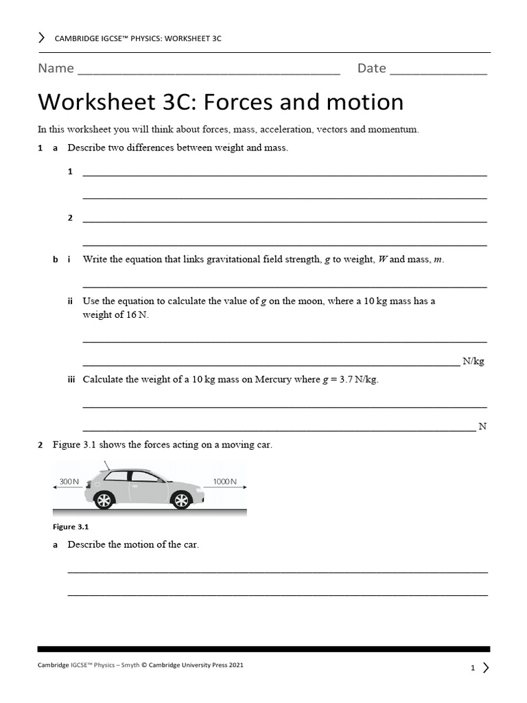 Forces and Motion Worksheet3 Igcse Physics TR - Docx - Worksheet 3C ...
