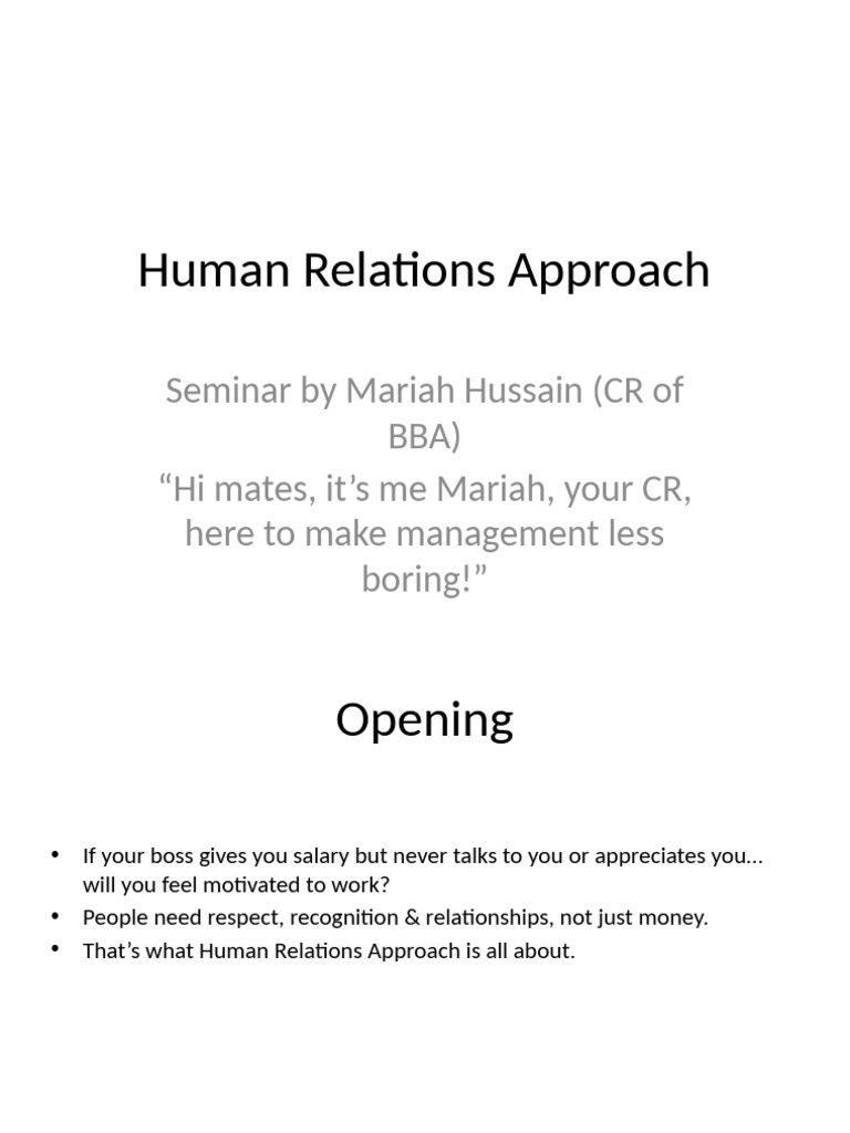 Human Relations Approach Seminar | PDF