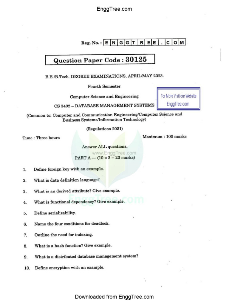 CS3492 Database Management Systems Apr May 2023 Question Paper Download ...