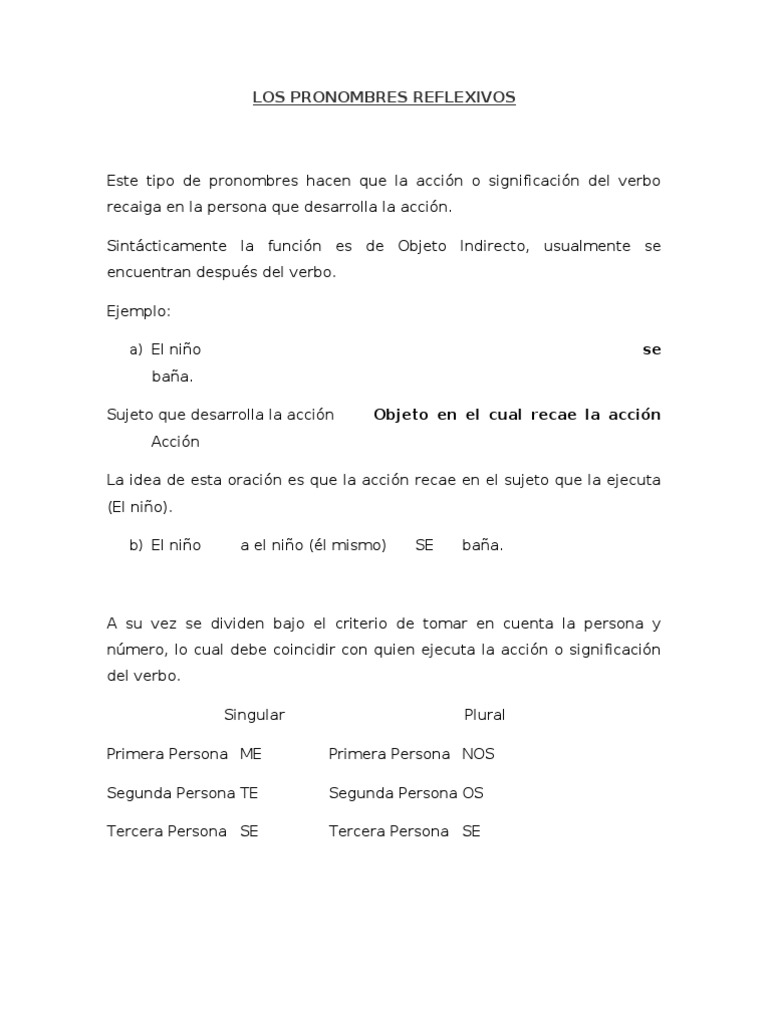 Ejercicios de Pronombres Reflexivos | PDF | Asunto (gramática) | Verbo