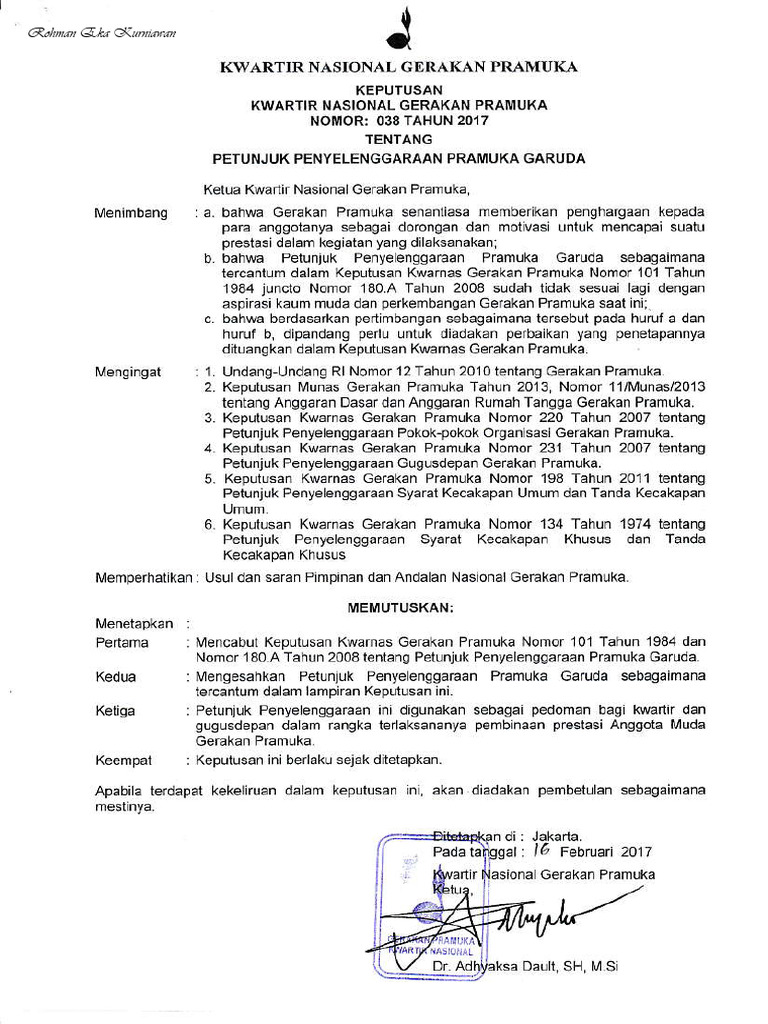 Jukran Pramuka Garuda No 038 Tahun 2017 | PDF