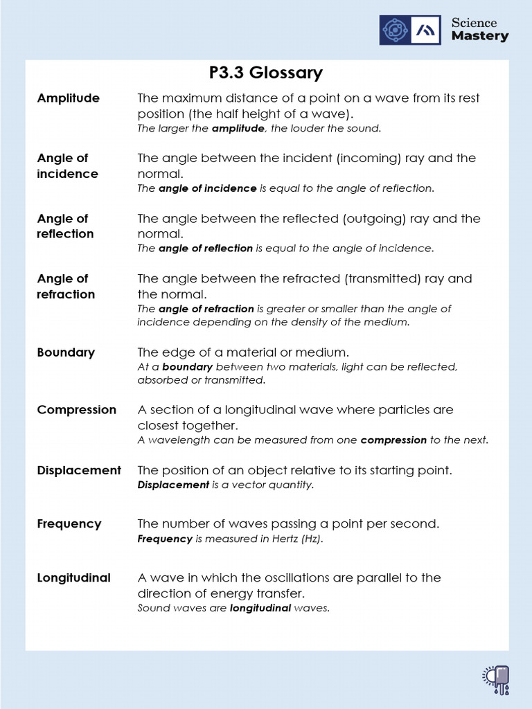 Wave Properties and Terminology Glossary | PDF | Waves | Refraction