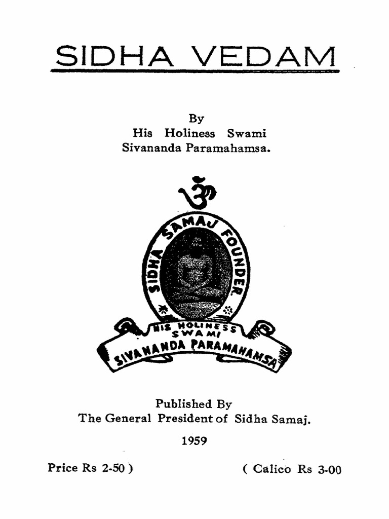 Siddha Veda of Sivananda Paramahamsa 1959 | PDF