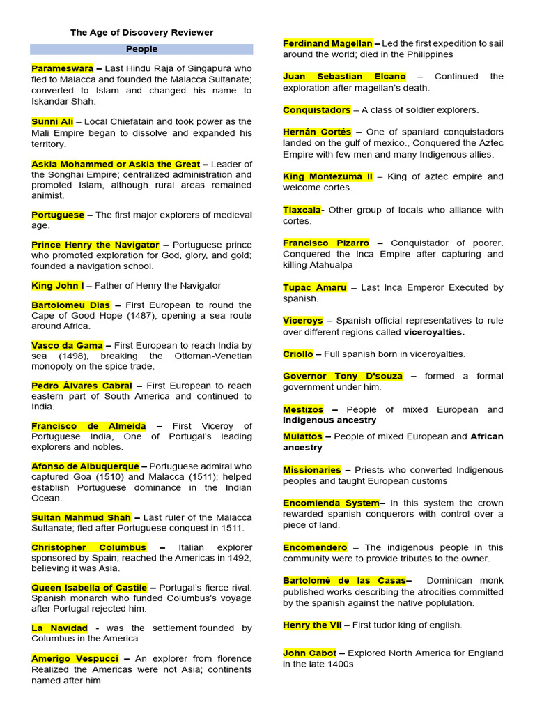 The Age of Discovery Reviewer Quiz | PDF | Conquistador | Piracy