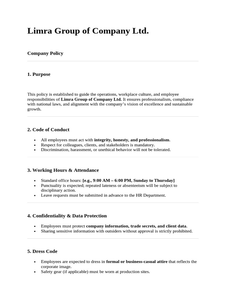 Limra Group of Company LTD Policy Details | PDF | Employment ...