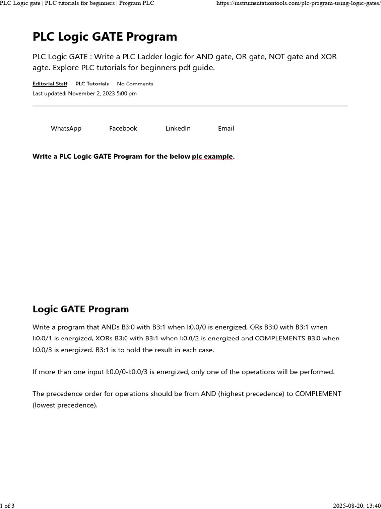 PLC Logic Gate - PLC Tutorials For Beginners - Program PLC | PDF ...