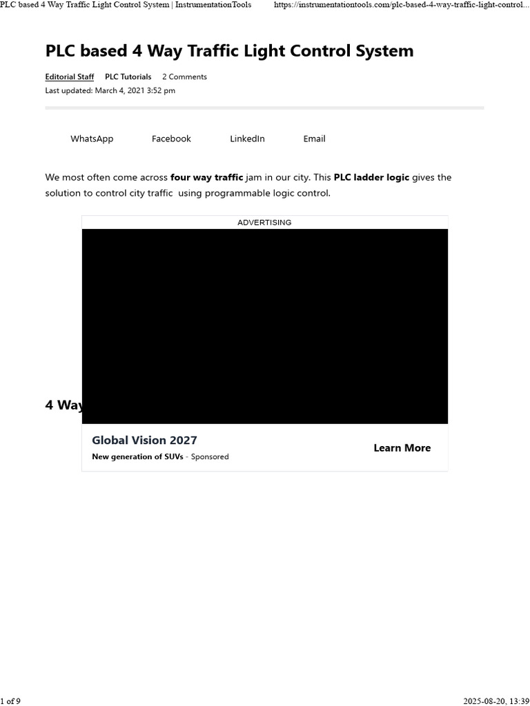 PLC Based 4 Way Traffic Light Control System - InstrumentationTools ...