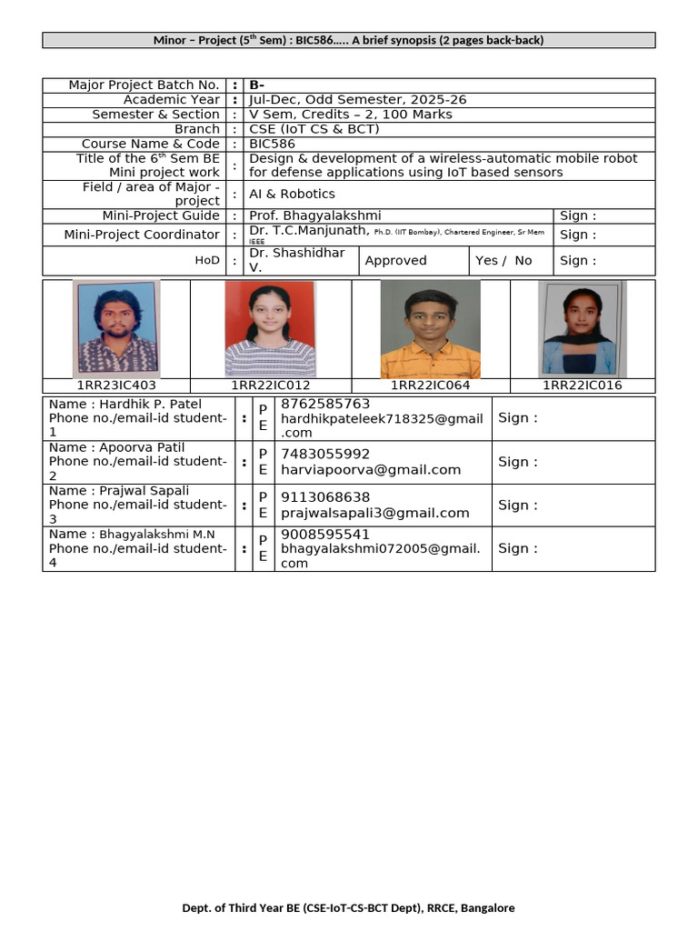 Synopsis Reference Template | PDF | Robot | Robotics