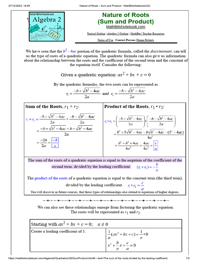 Nature of Roots in Quadratics | PDF | Quadratic Equation | Equations