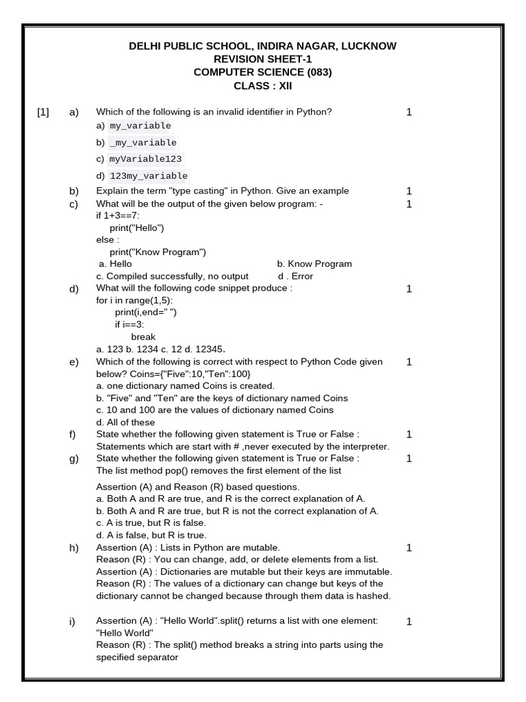 Class Xii Revision Sheet 1 | PDF | Computer Network | Local Area Network