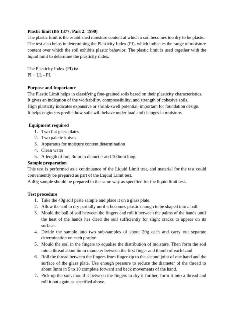 Plastic Limit (BS 1377 - Part 2 - 1990) | PDF | Applied And Interdisciplinary Physics | Materials