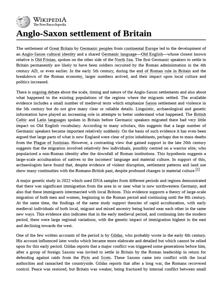Anglo-Saxon Settlement of Britain | PDF | Sub Roman Britain | Saxons