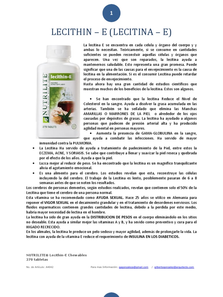 Beneficio Nutrilite, Lecitina E | PDF | Vitamina e | Antioxidante