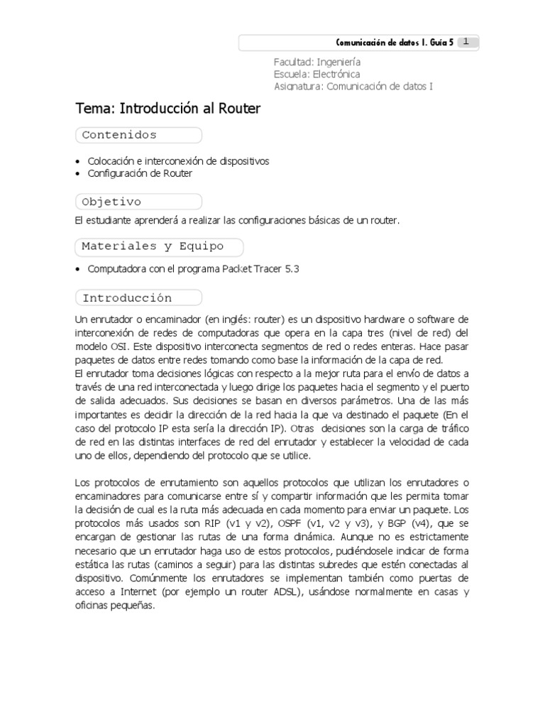 Introducción al ROUTER | PDF | Enrutador (Computación) | Red de ...