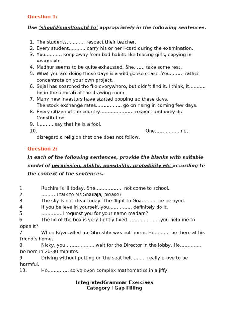 Modal Verbs and Gap Filling Exercises | PDF