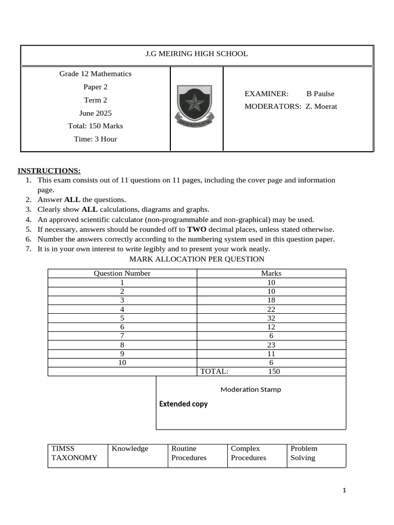 Grade 12 Maths Paper 2 - June 2025 | PDF | Numbers | Mathematics