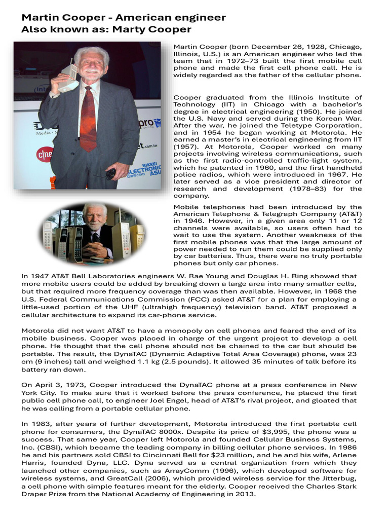 Martin Cooper: Father of the Cell Phone | PDF | Telecommunications | Information And ...