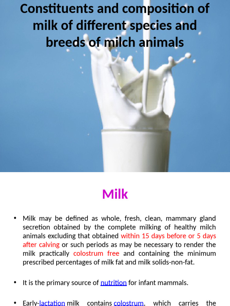 Milk Composition by Species and Breed | PDF | Milk | Fat