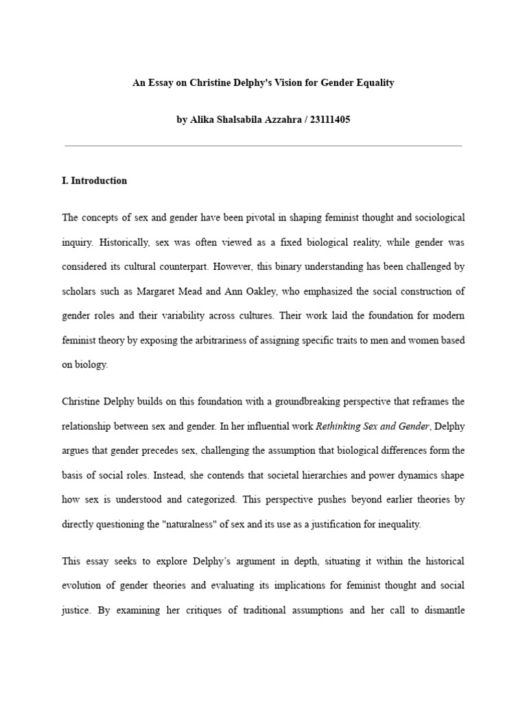 An Essay On Christine Delphy's Vision For Gender Equality | PDF ...