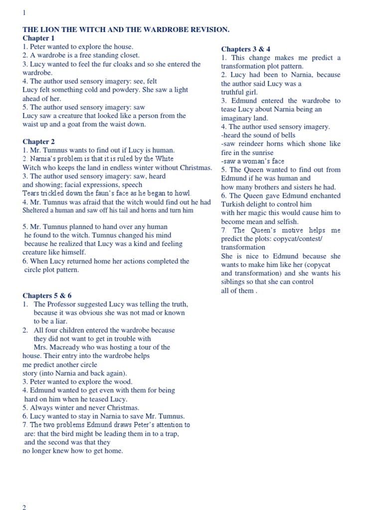 Narnia Chapter Summaries and Analysis | PDF | Aslan | The Chronicles Of ...