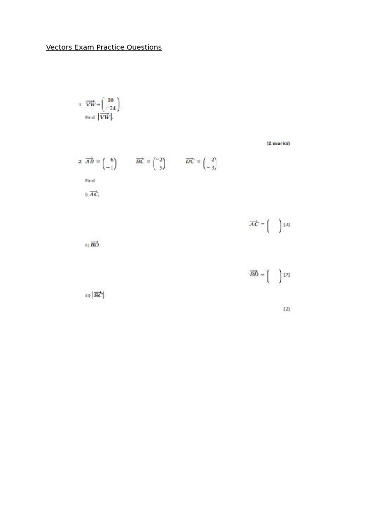 Vectors Exam Practice Questions | PDF