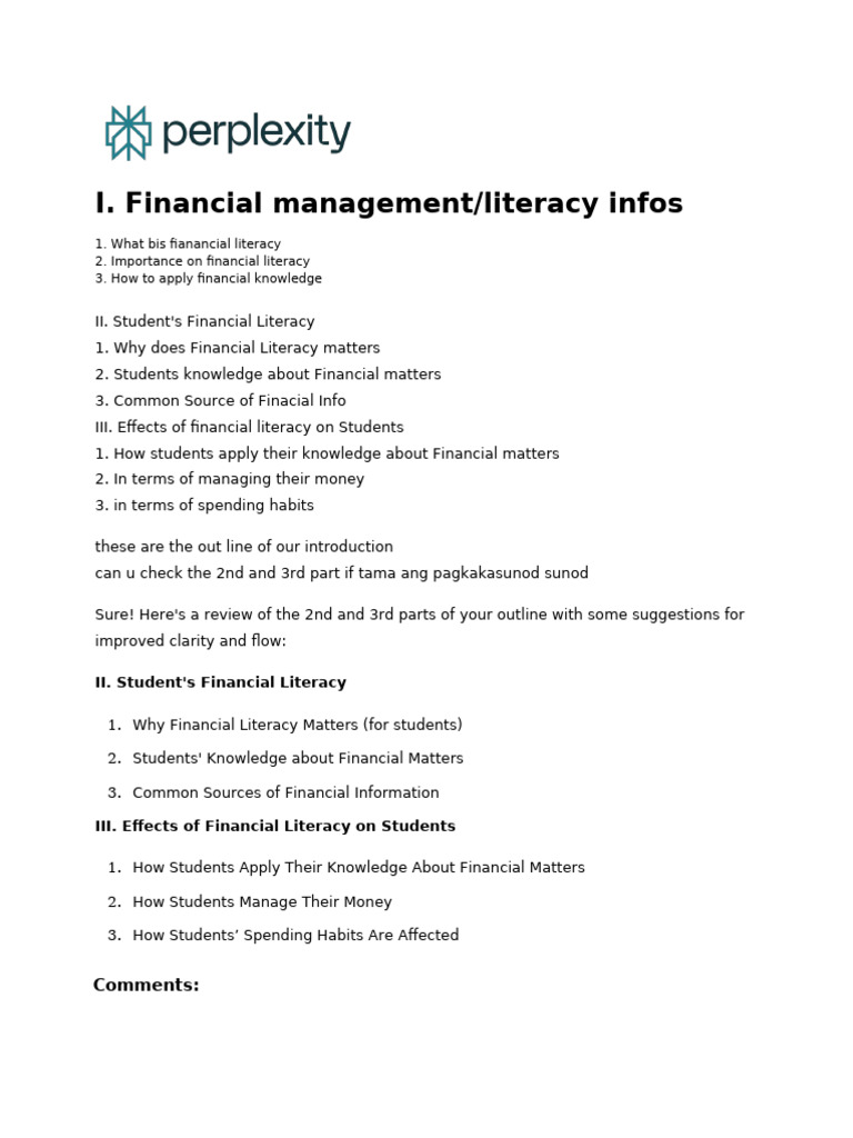 I. Financial Management - Literacy Infos | PDF | Financial Literacy ...