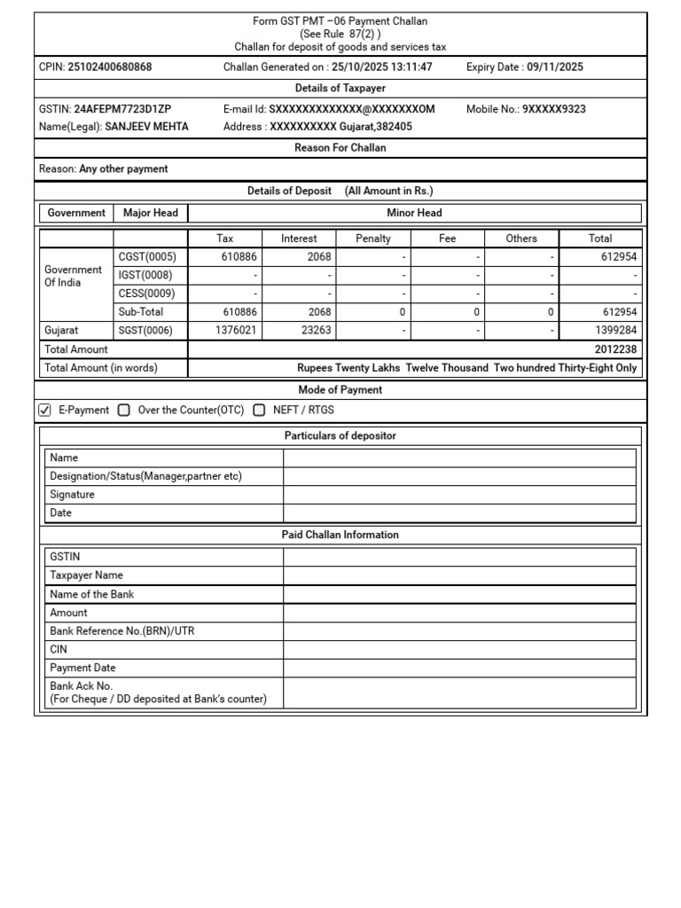 GST PMT-06 Payment Challan Details | PDF