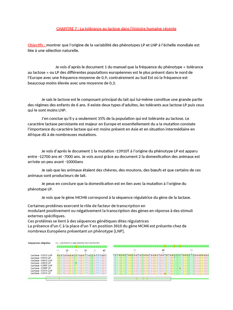 Variabilité de la tolérance au lactose | PDF | Gène | Mutation