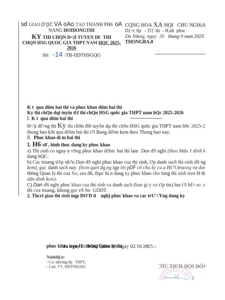 TB KQ Diem Bai Thi Va Phuc Khao - HSG 2025 | PDF | Vietnam | Vietnamese People