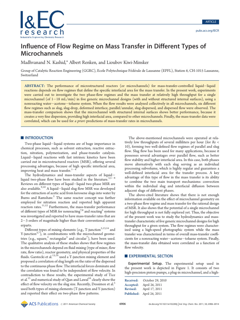 Mass Transfer in Microchannel Flow Regimes | PDF | Phase (Matter) | Colloid