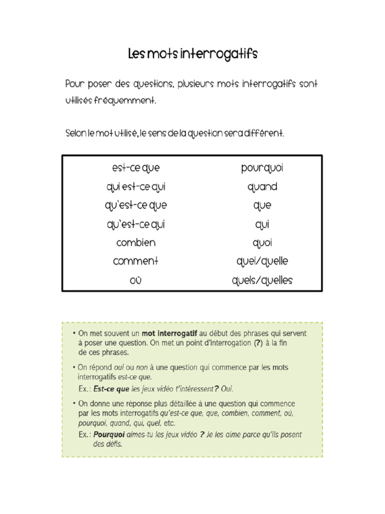 Mots Interrogatifs : Exercices Pratiques | PDF